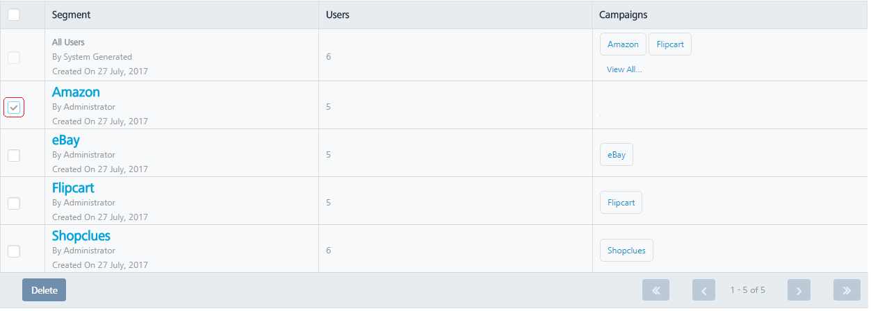 Using deleting a segment, Kony Doc, Unpublished